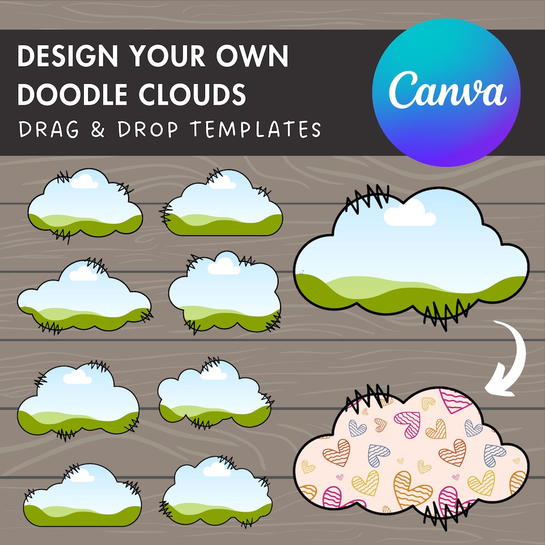 Design Your Own Doodle Clouds Canva Frames, Cloud Canva Templates, Drag ...