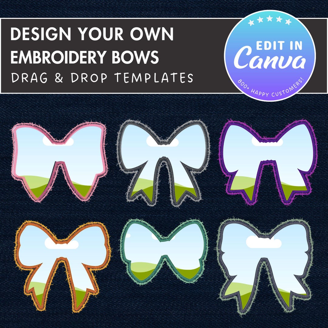 Faux Embroidery Bow Canva, Digital Stitch Ribbon Bow, Bow Applique ...
