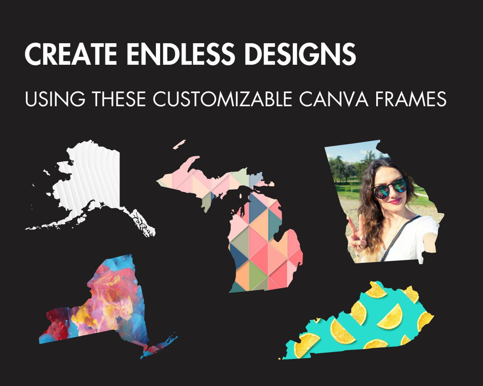50 USA States Canva Frames, US States Templates, United States Map ...