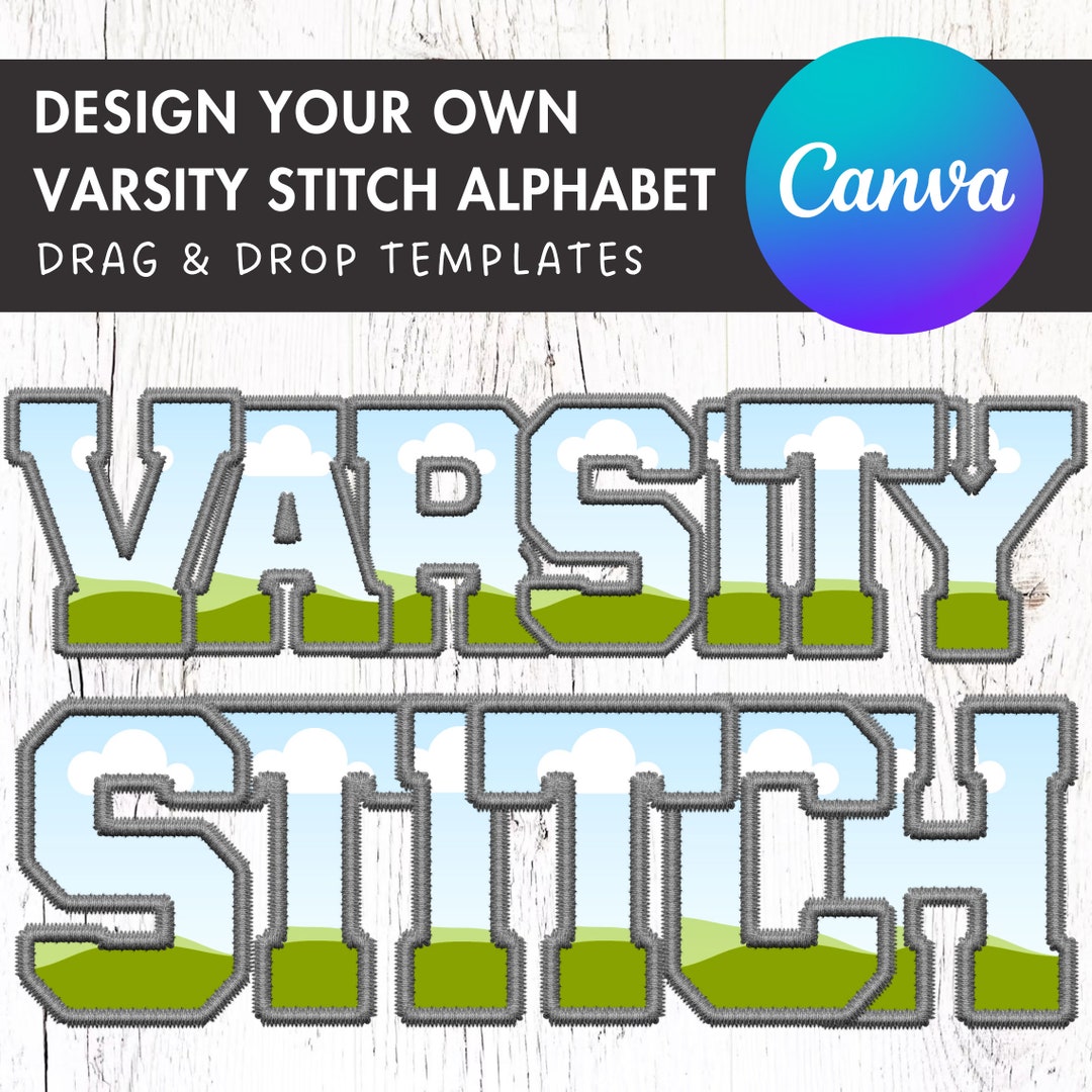 Varsity Letters and Numbers Canva, Faux Embroidery Varsity Alphabet ...