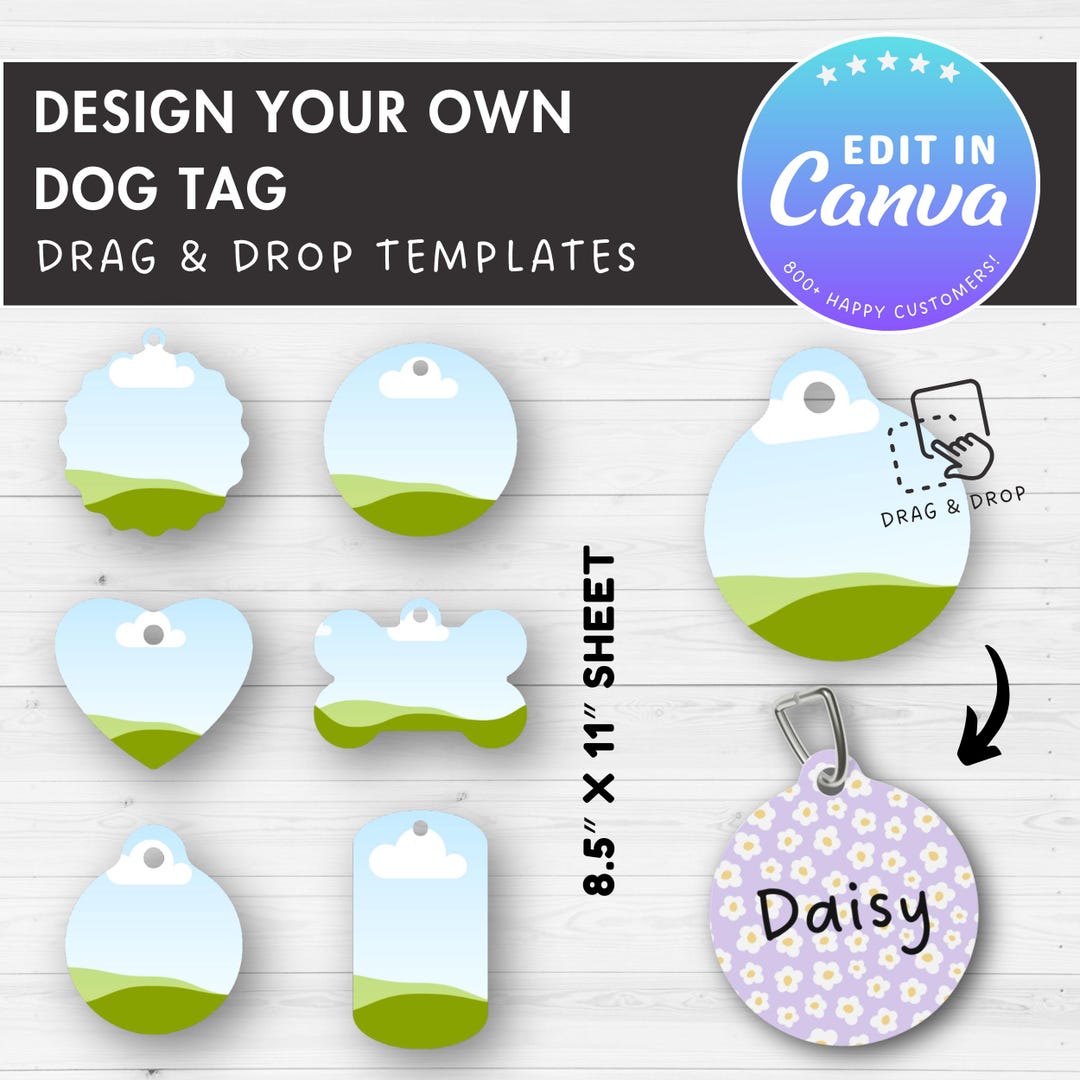 Dog Tab Editable Canva Template, Easy Drag and Drop, Dog Tag ...