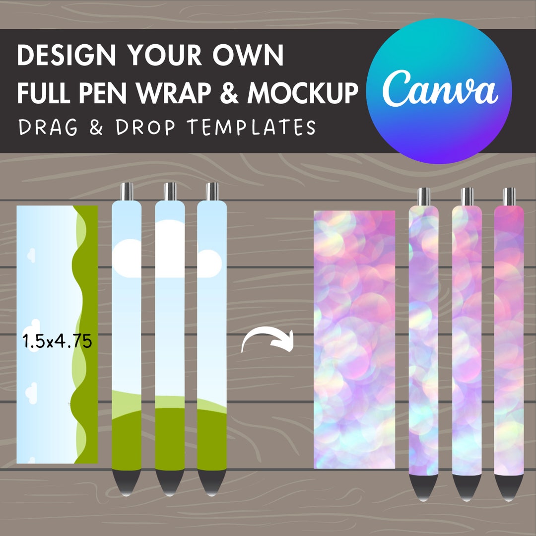Full Wrap Small Pen Mockup, Epoxy Pen Canva Mockup, Easy Drag and Drop ...