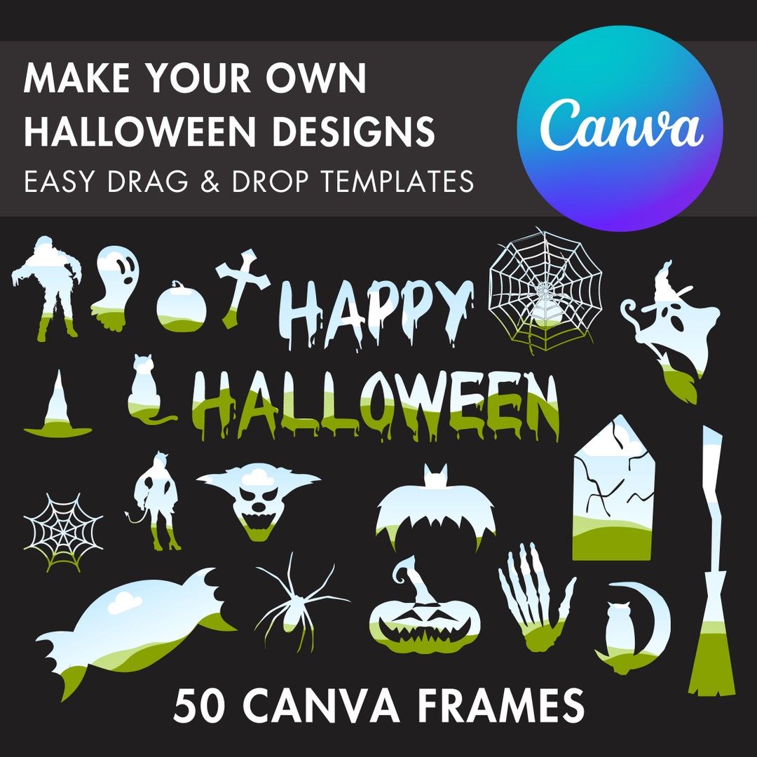 50 Fall Halloween Canva Frames Bundle, Spooky Canva Templates, Drag and ...