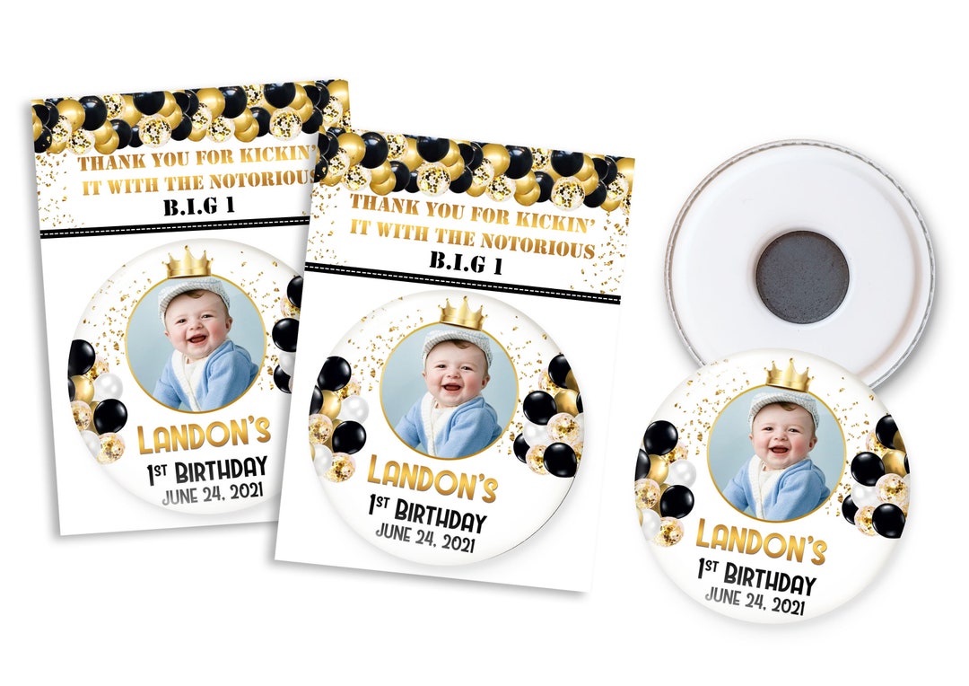 Birthday Souvenir, Photo Magnet With Golden and Black Balloons - Etsy
