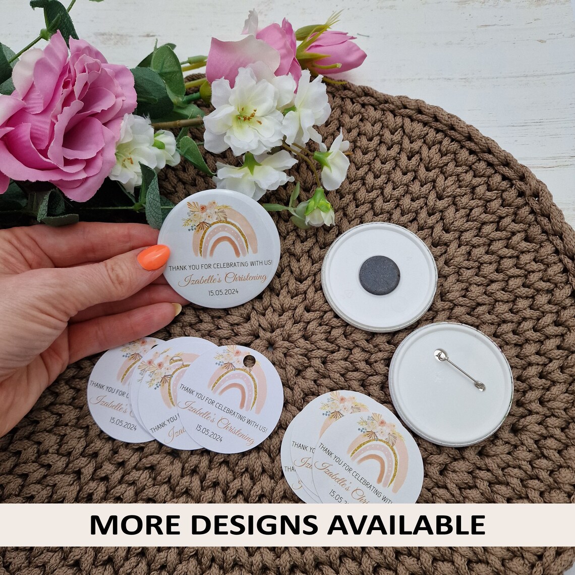 Personalized Baptism Magnet, Button Pin Badge, Thank You Stickers or ...