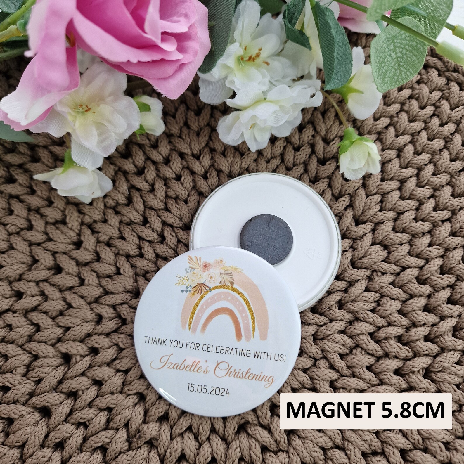 Personalized Baptism Magnet, Button Pin Badge, Thank You Stickers or ...