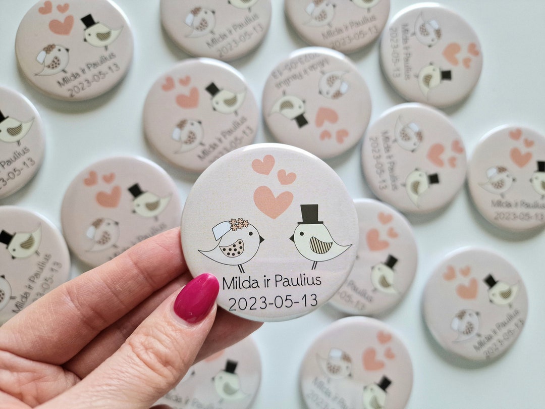 Personalized Wedding Magnets With Two Love Birds, Newlyweds Names and ...