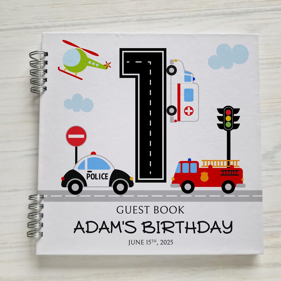 First Responders Emergency Vehicles 1st Birthday Guest Book - Fire ...
