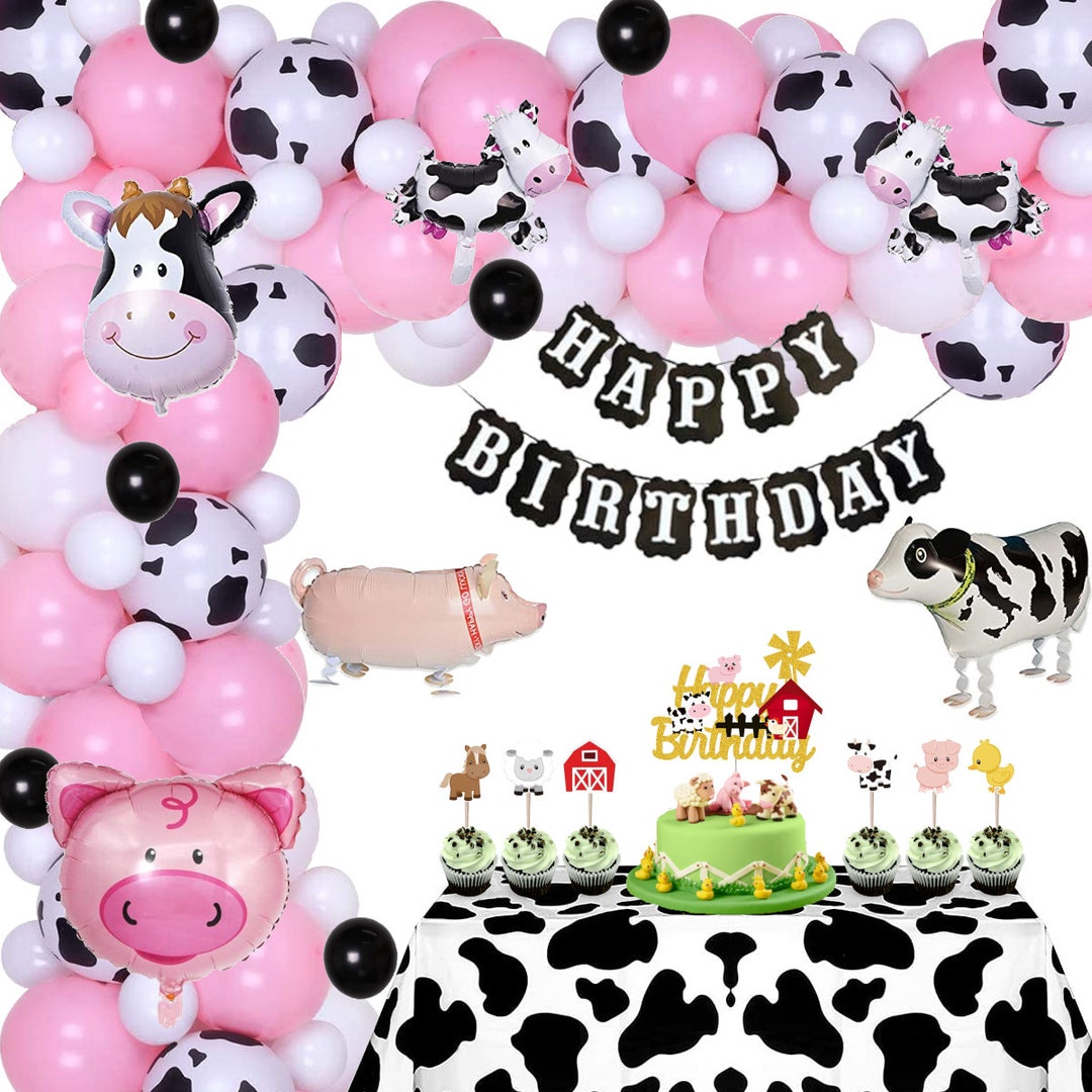 Farm Animal Theme Balloon Garland Arch Kit With Birthday Banner, Pink ...