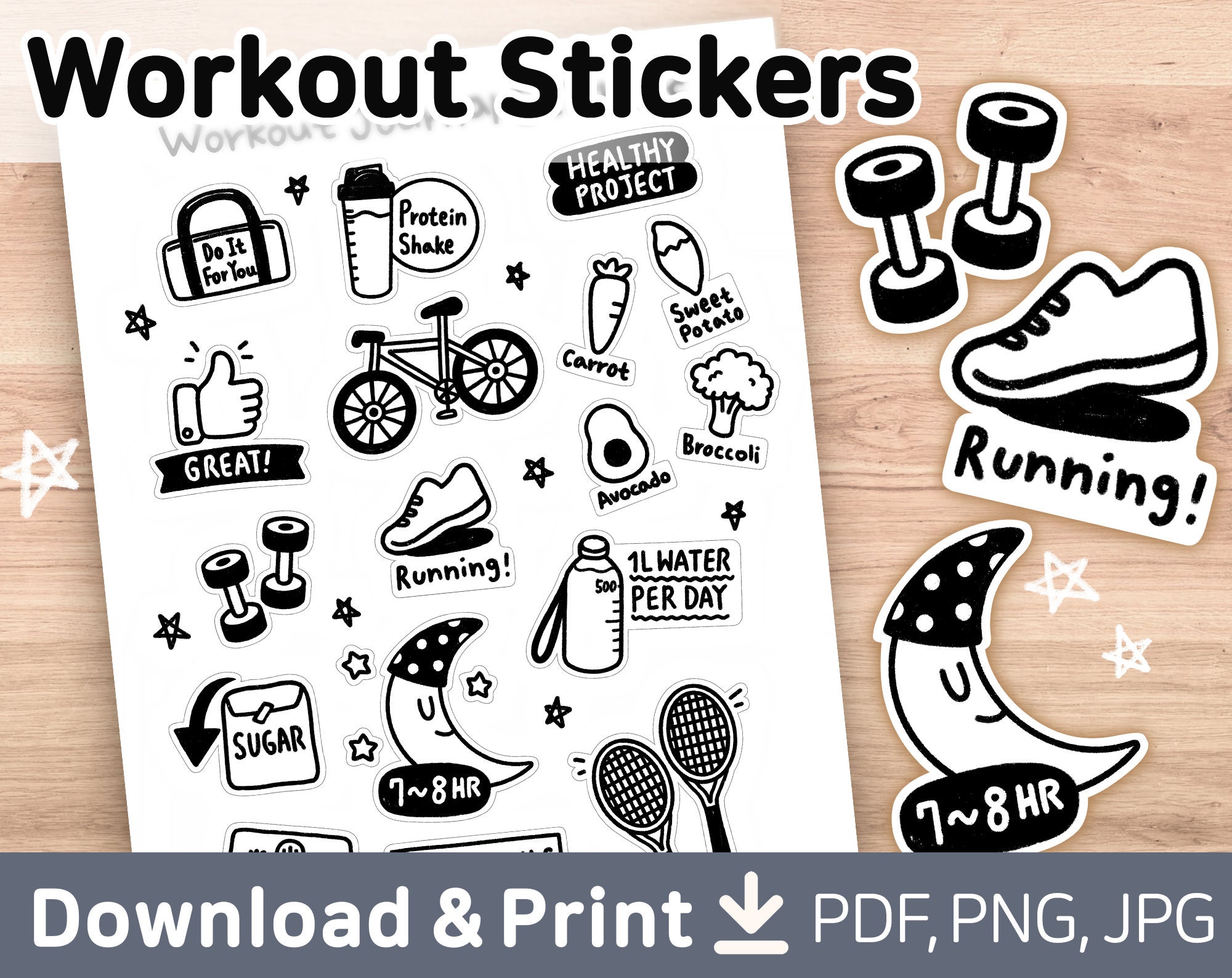 Workout Stickers Health Stickers Doodle Stickers Health | Etsy