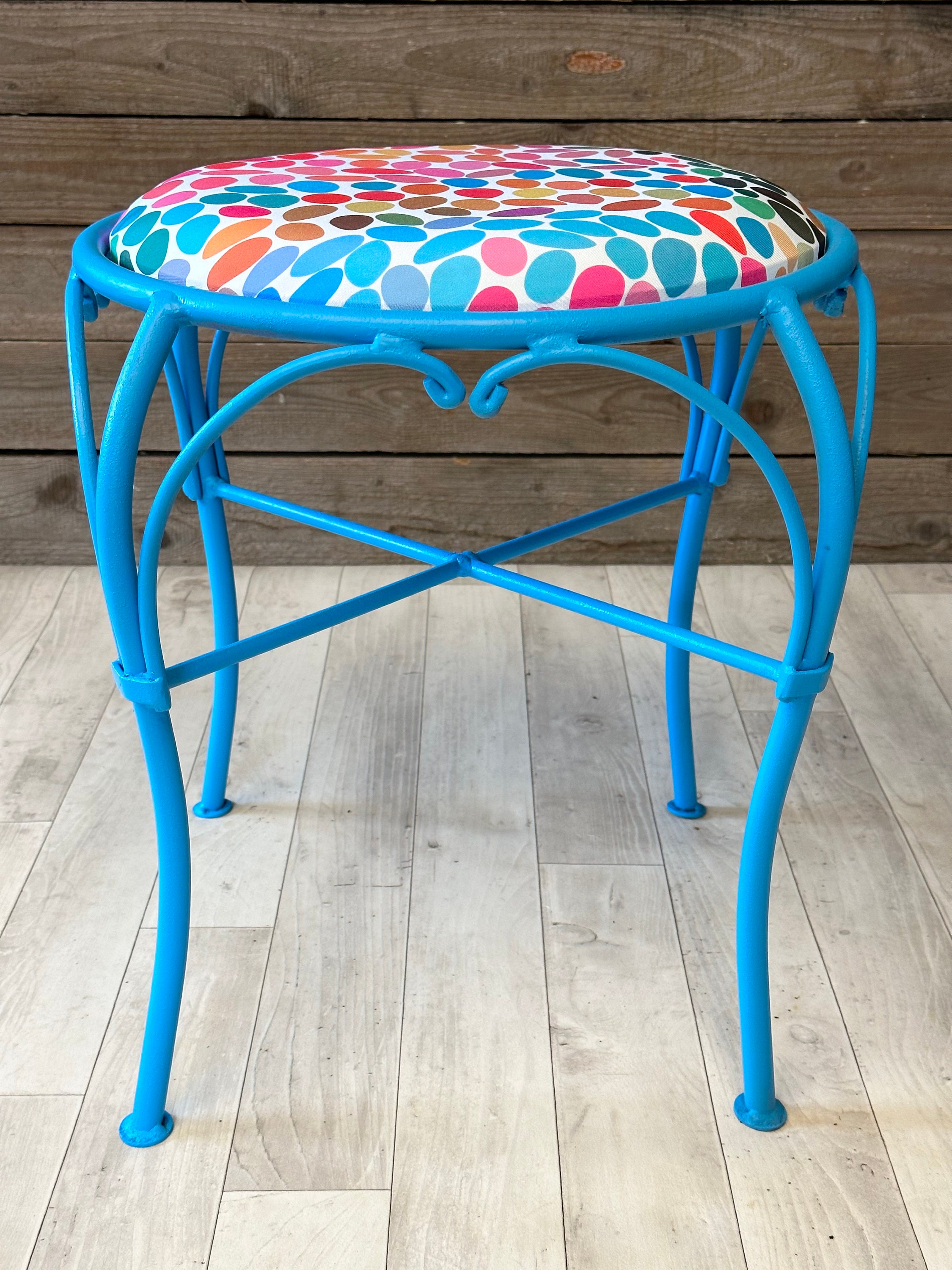 Coloured Low Metal Framed Upcycled Stool I Multi-coloured Stools I ...