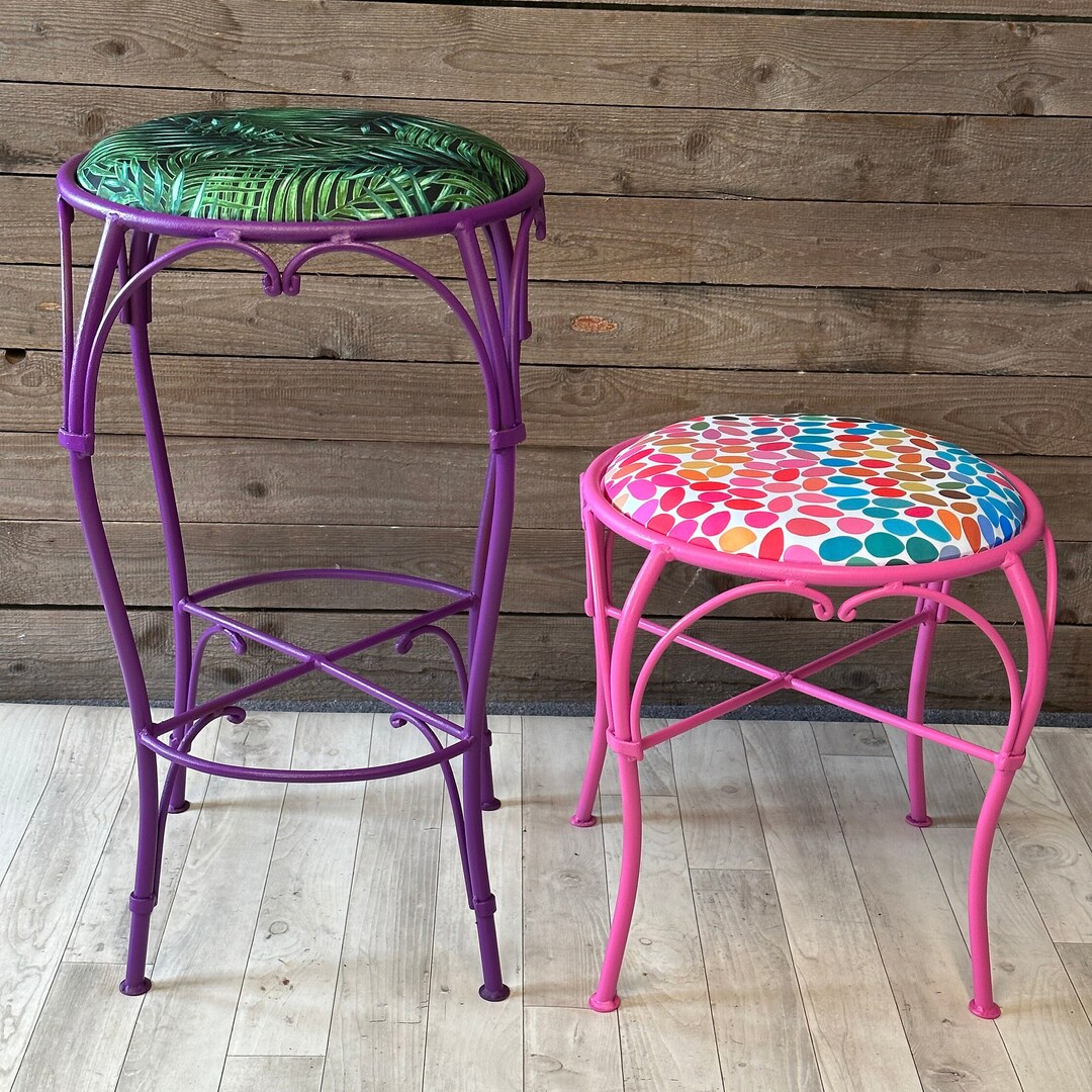 Coloured Low Metal Framed Upcycled Stool I Multi-coloured Stools I ...