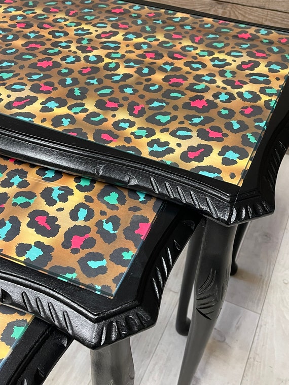 Bespoke Nest of Tables I Upcycled Nest of Tables I Funky Table Nest I Black Nest I Colourful Leopard Print I Glamour Puss Nest of Tables Etsy UK