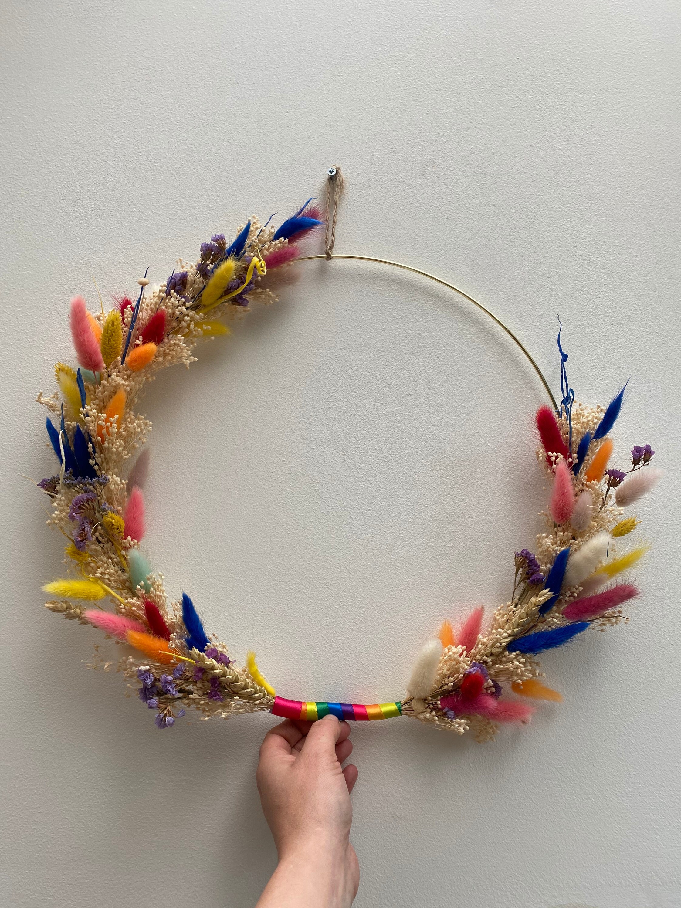 The Large Rainbow Dried Flower Hoop - Etsy UK