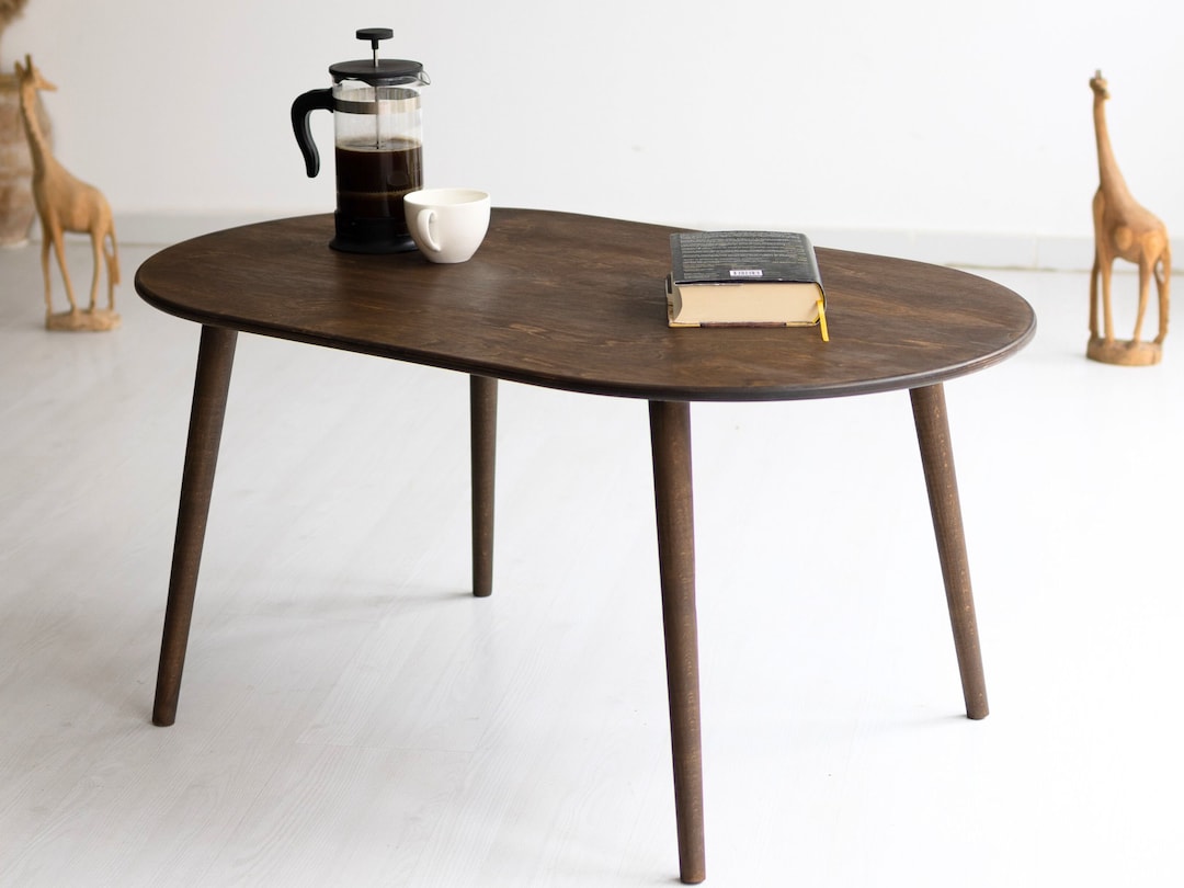 Oval Coffee Table With Conical Legs, Mid-century Modern Wooden Walnut ...