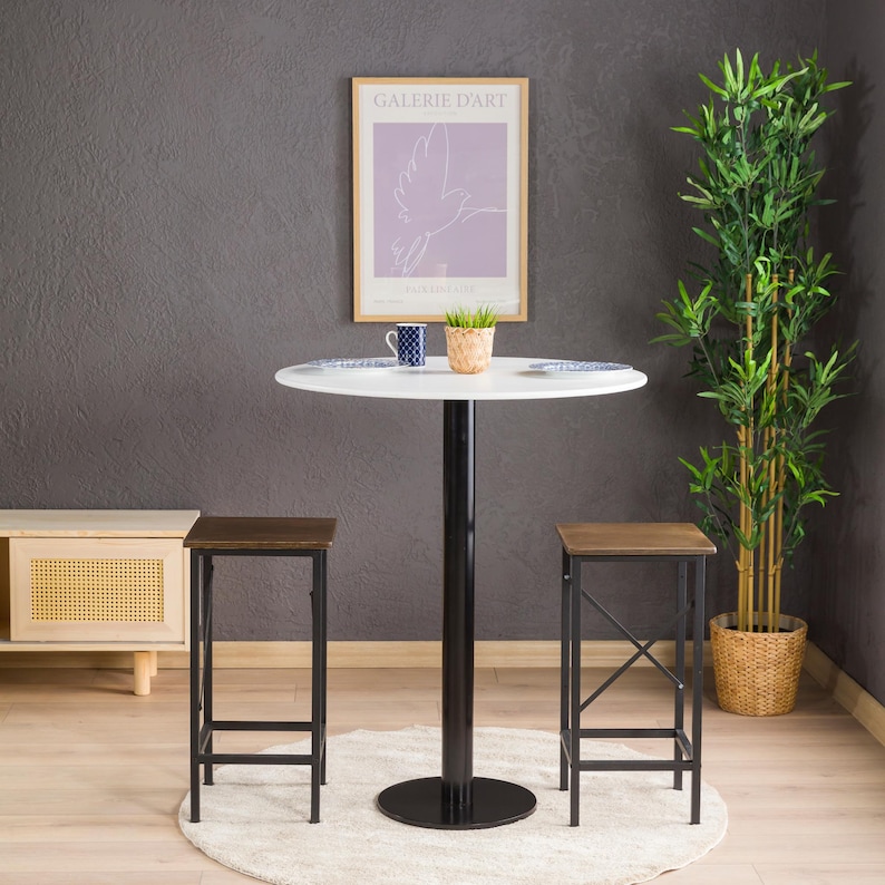 Bistro Bar Table With Metal Tulip Leg: Counter Height Narrow Pub Bistro ...