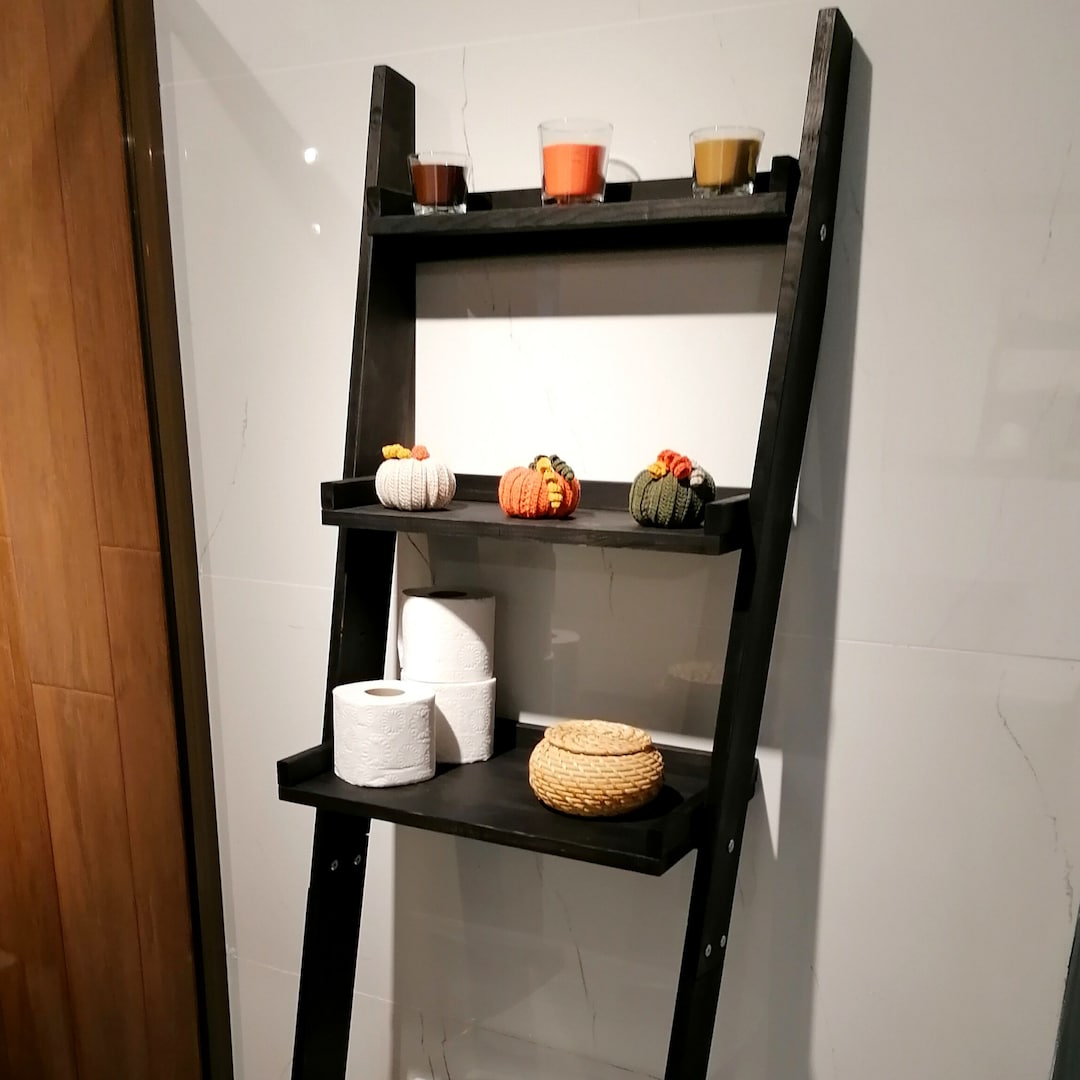Over the Toilet Ladder Shelf, Wood Shelves Bathroom Storage, Toilet ...