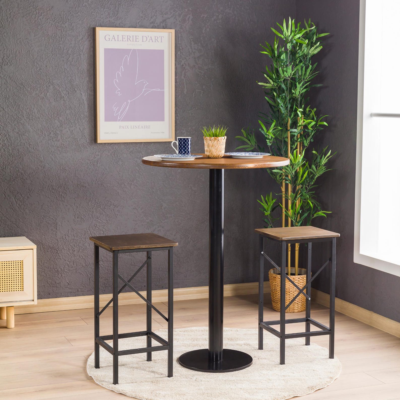 High Bistro Table Set, Small Bar Pub Table With Metal Tulip Leg, Round ...