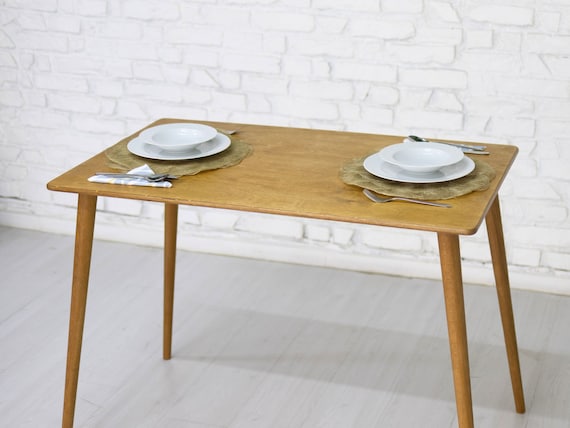 Small Walnut Wood Retro Dining Table for Kitchen Narrow Mid Century Modern Dinning Room Table for Farmhouse Handmade Saver Furniture Gift Etsy