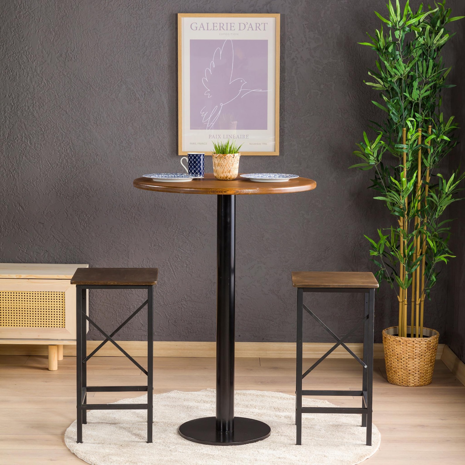 High Bistro Table Set, Small Bar Pub Table With Metal Tulip Leg, Round ...