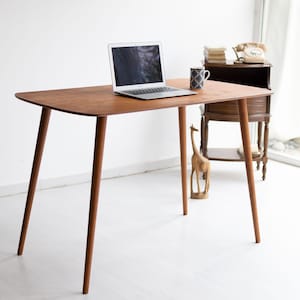 Rounded Oval Office Desk Table, Minimalist Walnut Wood Home Desk, Small ...