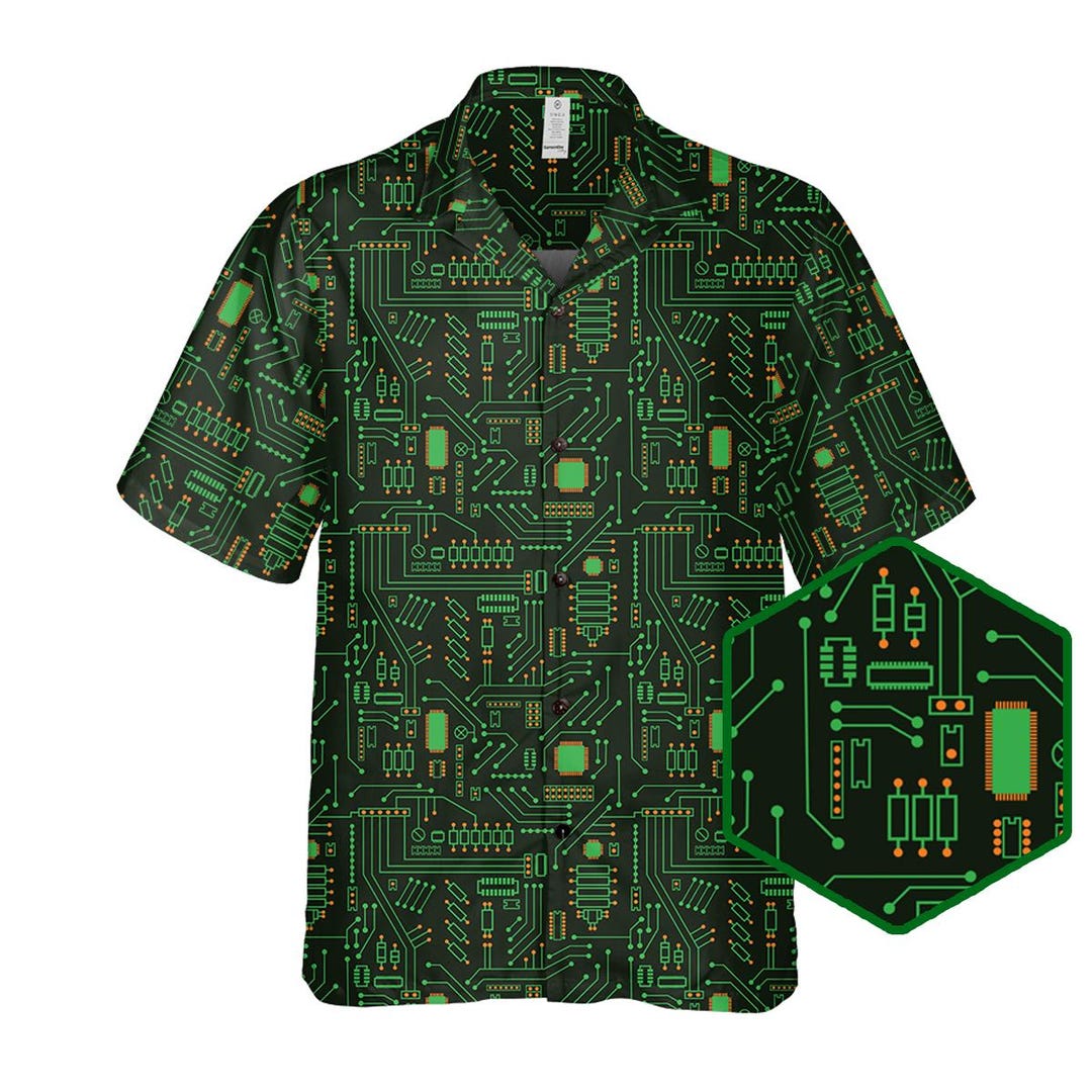 Computer Circuit Board Button up Shirt, Coding Hawaiian Shirt, Gift for Coder, Computer Pattern ...