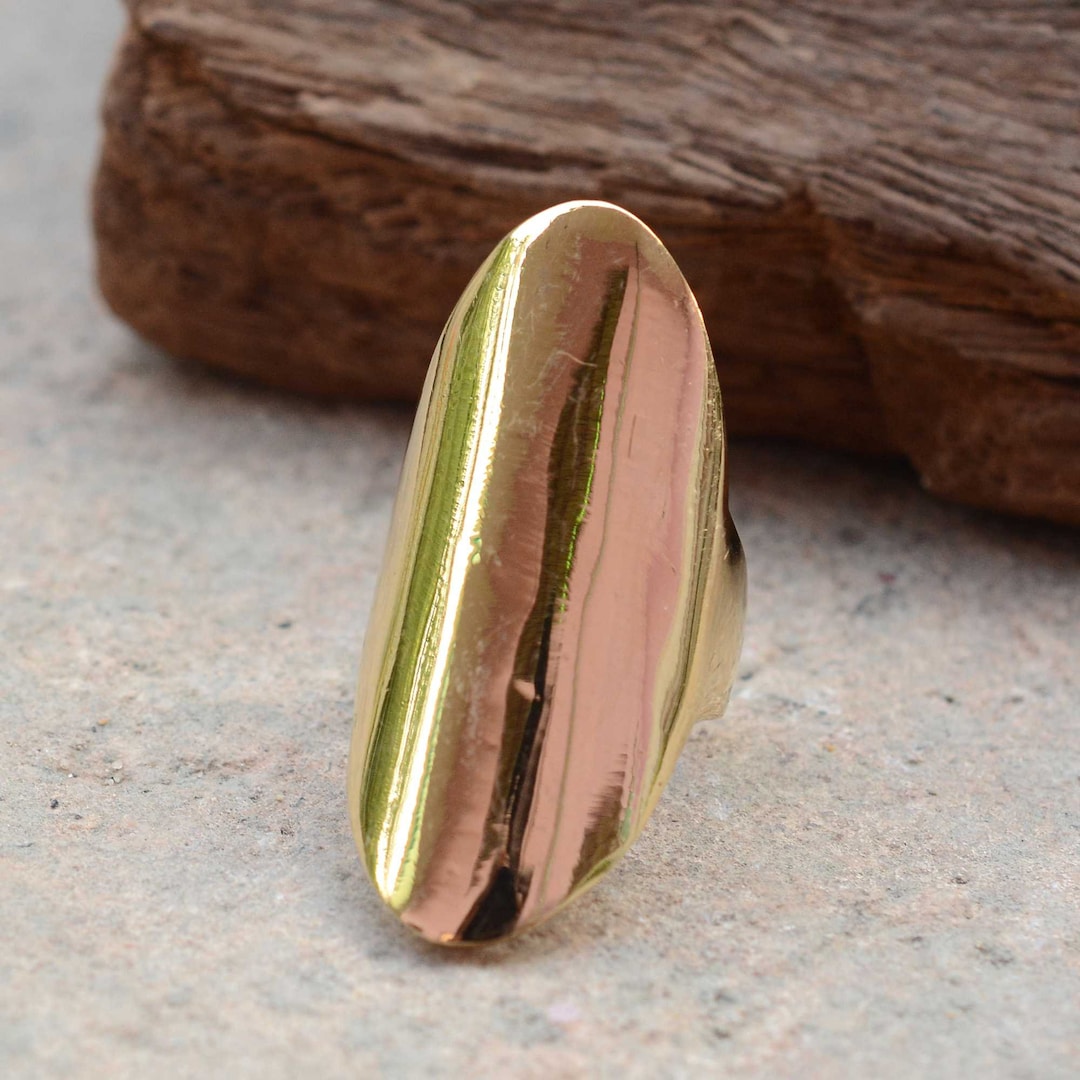Gold Brass Long Statement Ring: Boho Full Finger Jewelry - Etsy