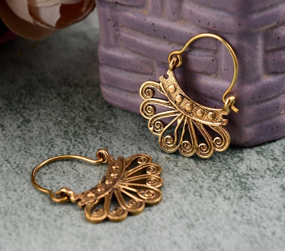 Mandala Curls, Tribal Brass Earrings, Mini Earrings, Boho Earrings ...