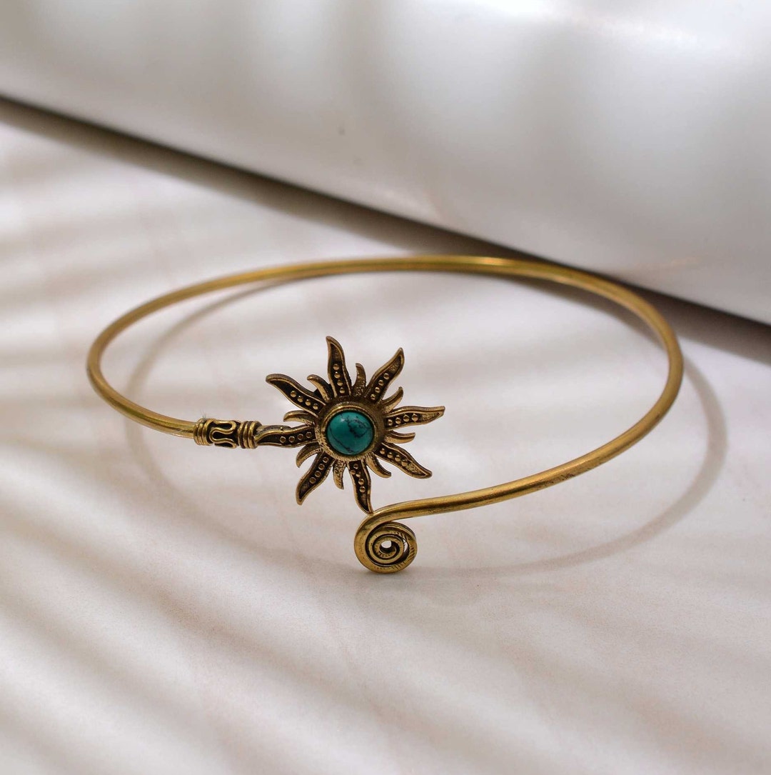Turquoise Sun Adjustable Gold Arm Cuff - Tribal Gemstone Crystal ...