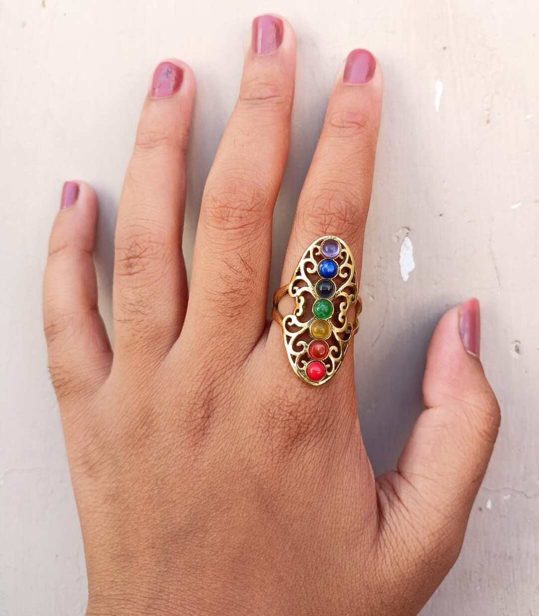 Chakra Ring, Natural Seven Gemstone Chakra Healing Ring, Spiritual Ring ...