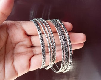 Sterling Silver Bangles, 7 Design Bangles, Bangle Bracelet Set, 925 Silver Bangle, Stacking ...