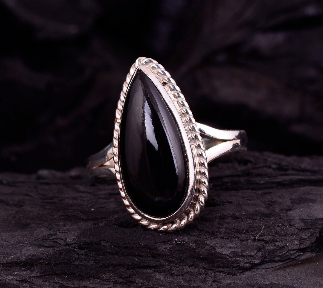 Black Obsidian Dainty Ring Obsidian Jewelry Men Women Obsidian Ring Crystal Healing Jewelry ...