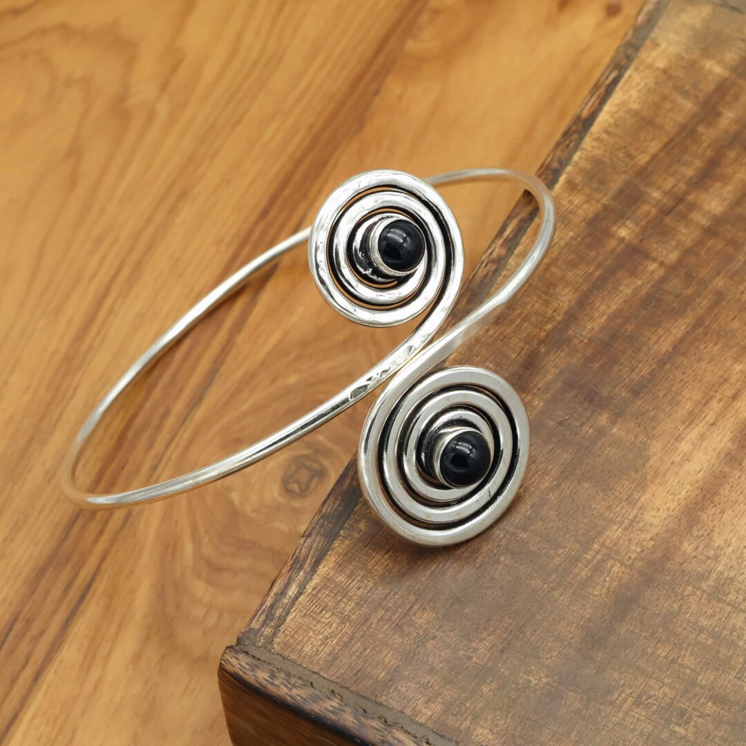 Obsidian Silver Spiral Arm Cuff | Boho Upper Arm Bracelet - Etsy