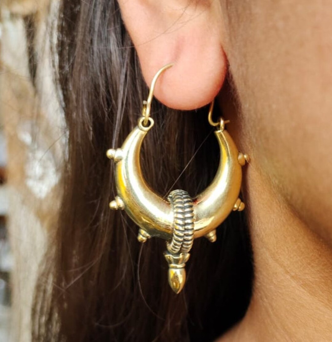 Tribal Chunky Silver Hoops Ethnic / Boho / Unisex / Mens / Rustic / Psy ...