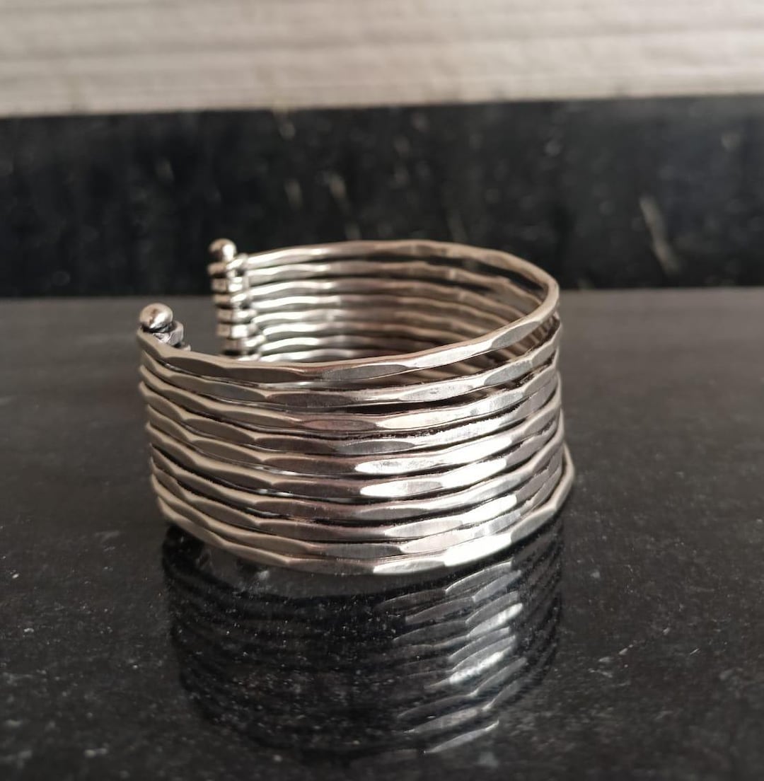 Wide Hammered Bracelet , Chunky Cuff Bracelet, Wrapped Wristband ...