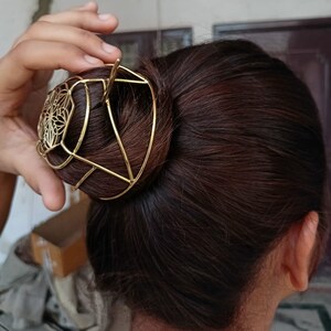 Gold Bun Holder, Bun Cuff, Wiggle Hair Pin, Hair Bun Cage, Brass Hair ...
