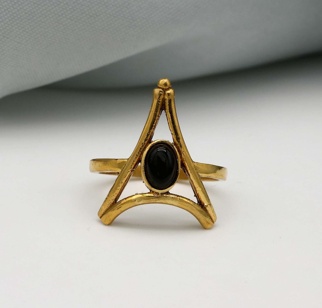 Triangle Ring, Obsidian Ring, Stacking Ring, Geometric, Handmade Ring ...