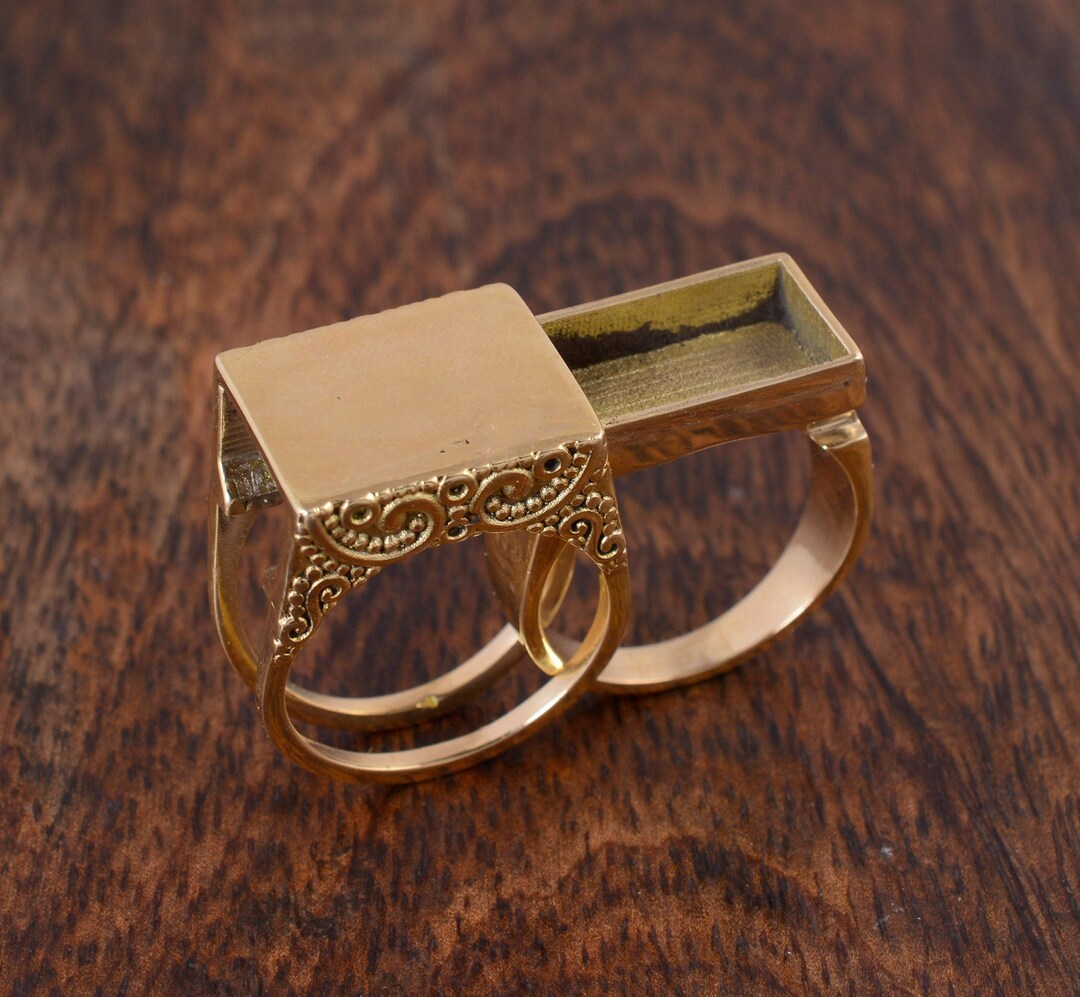 Secret Compartment Ring, Small Match Box Poison Ring, Gold Personalized ...