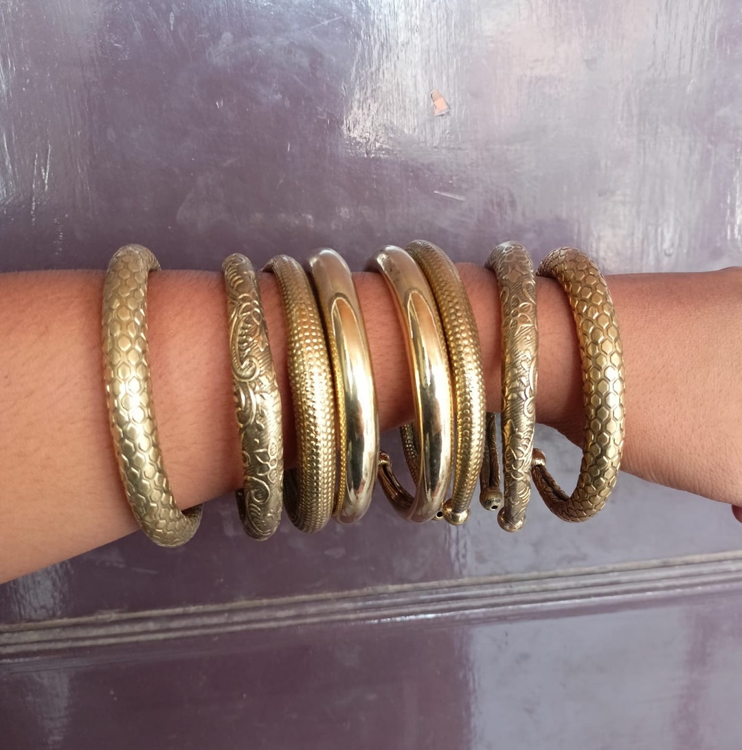 Adjustable Brass Bangle Set: Stackable Gold Cuff Bracelets - Etsy