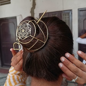 Gold Bun Holder, Bun Cuff, Wiggle Hair Pin, Hair Bun Cage, Brass Hair ...