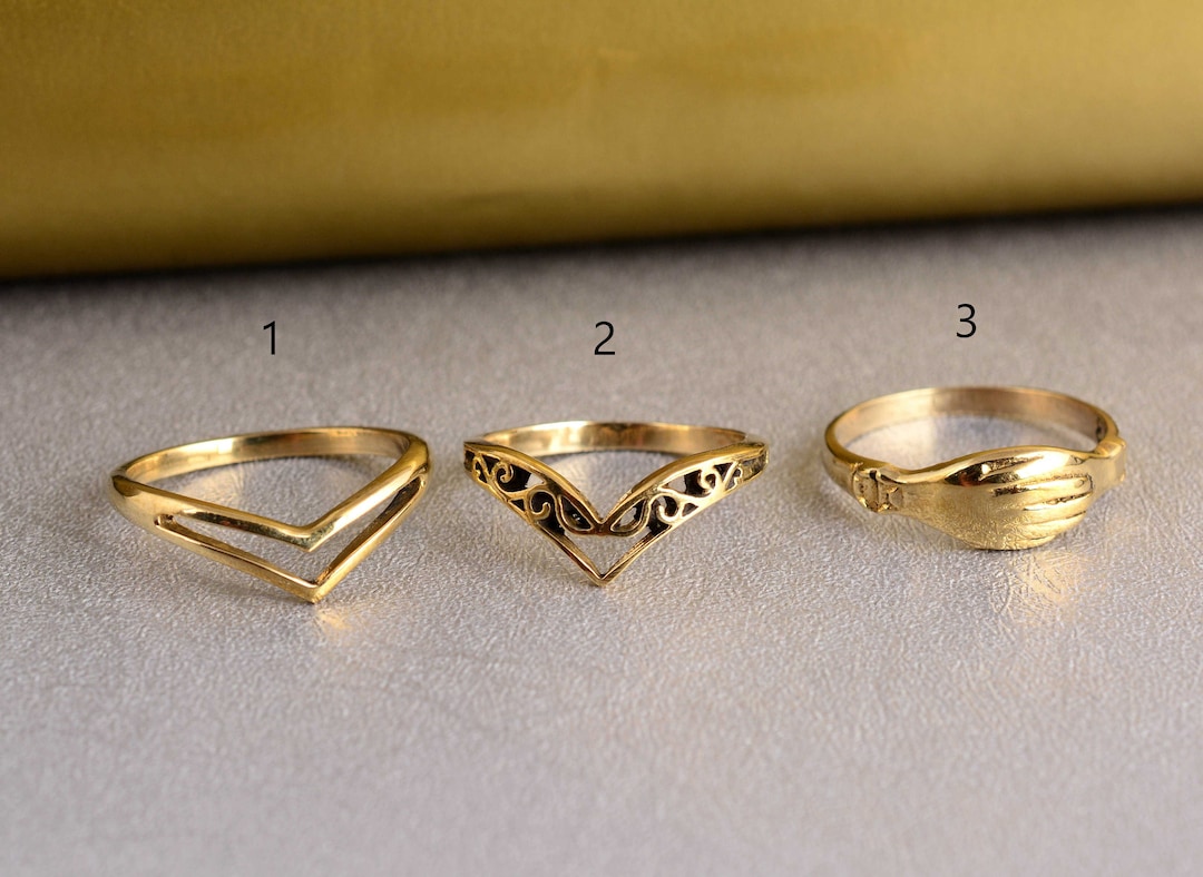 V Ring Set, Stacking Ring, Chevron Ring, Minimalist Ring, Wedding Band ...