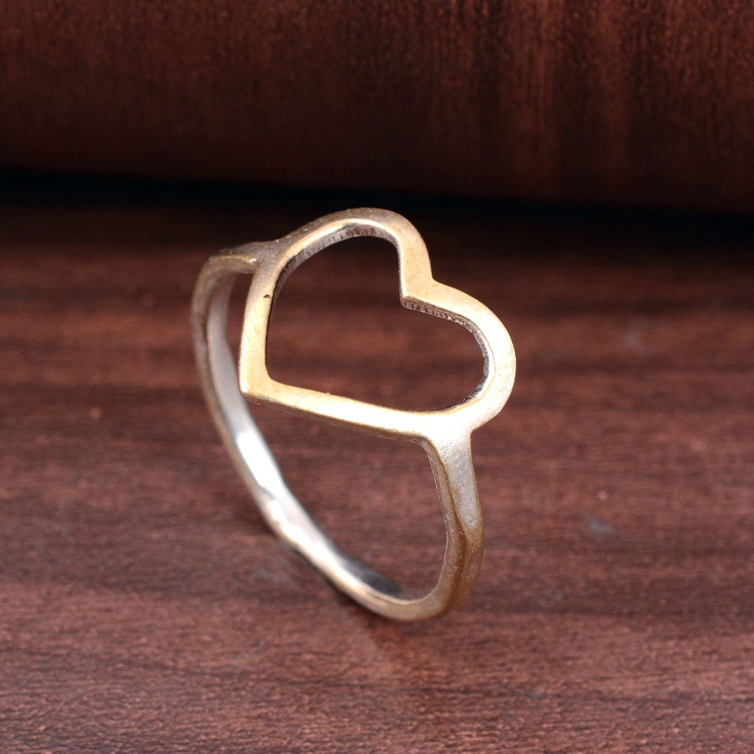 Sideways Heart Ring, Open Sideways Hammered Heart Ring, Open Gold Heart ...