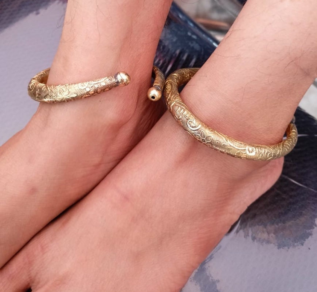 Chunky Brass Ankle Bangle, Rigid Circle Anklet, Brass Anklet, Gypsy ...