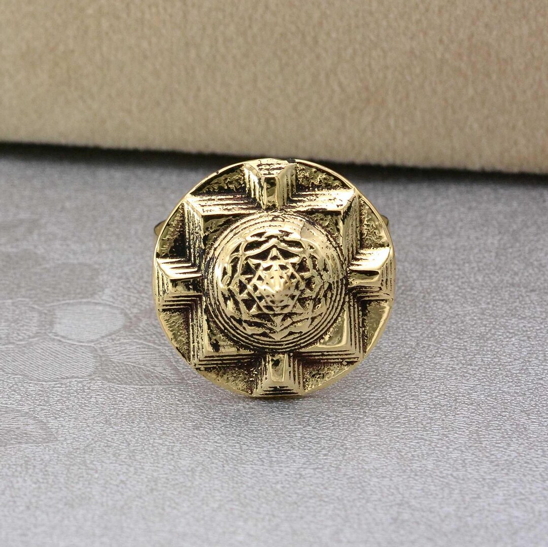 Sri Yantra Ring, Brass Ring Gold, Sacred Geometry Mandala Ring, Hindu ...