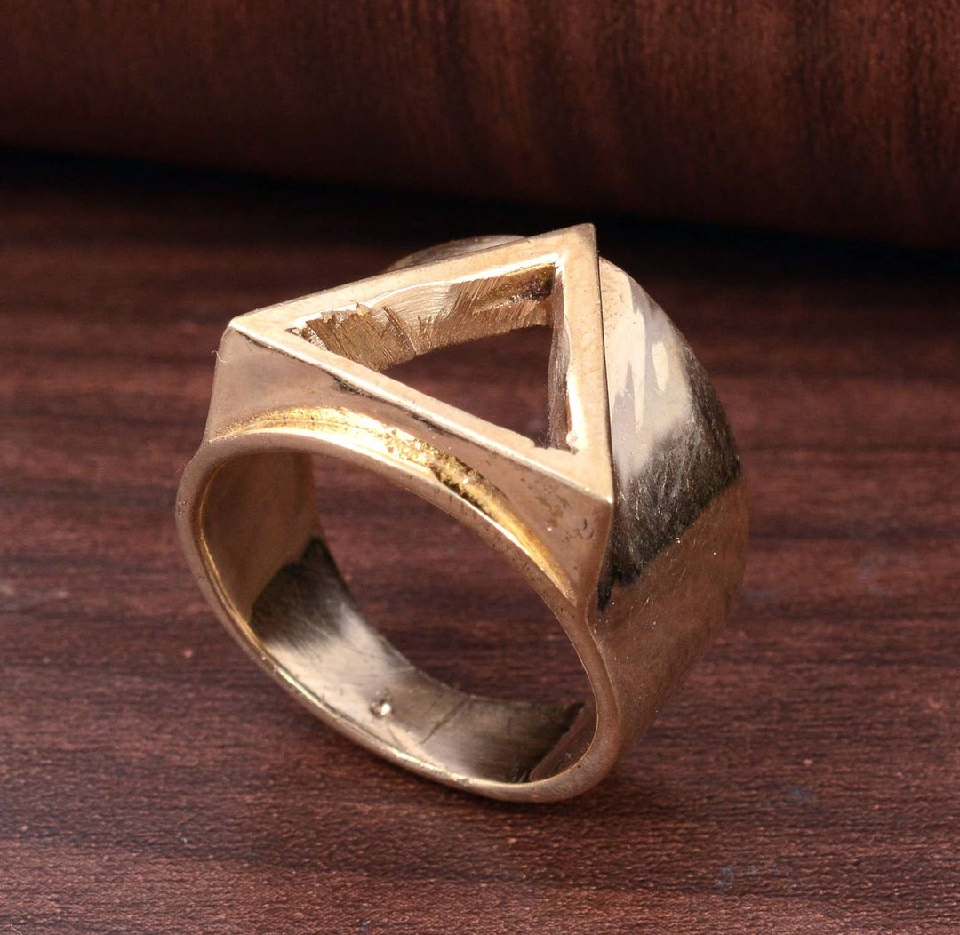 Triangle Cutout Ring, Antique Brass Geometric Ring, Men's Ring, Big ...