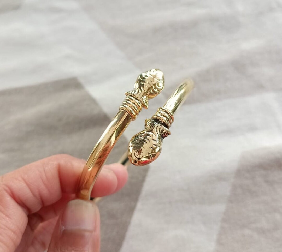 Gold Adjustable Fish Cuff Bracelet, Fish Lovers, Sea Life Bangle, Open ...