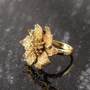 Gold Flower Statement Ring: Large Floral Boho Ring - Etsy