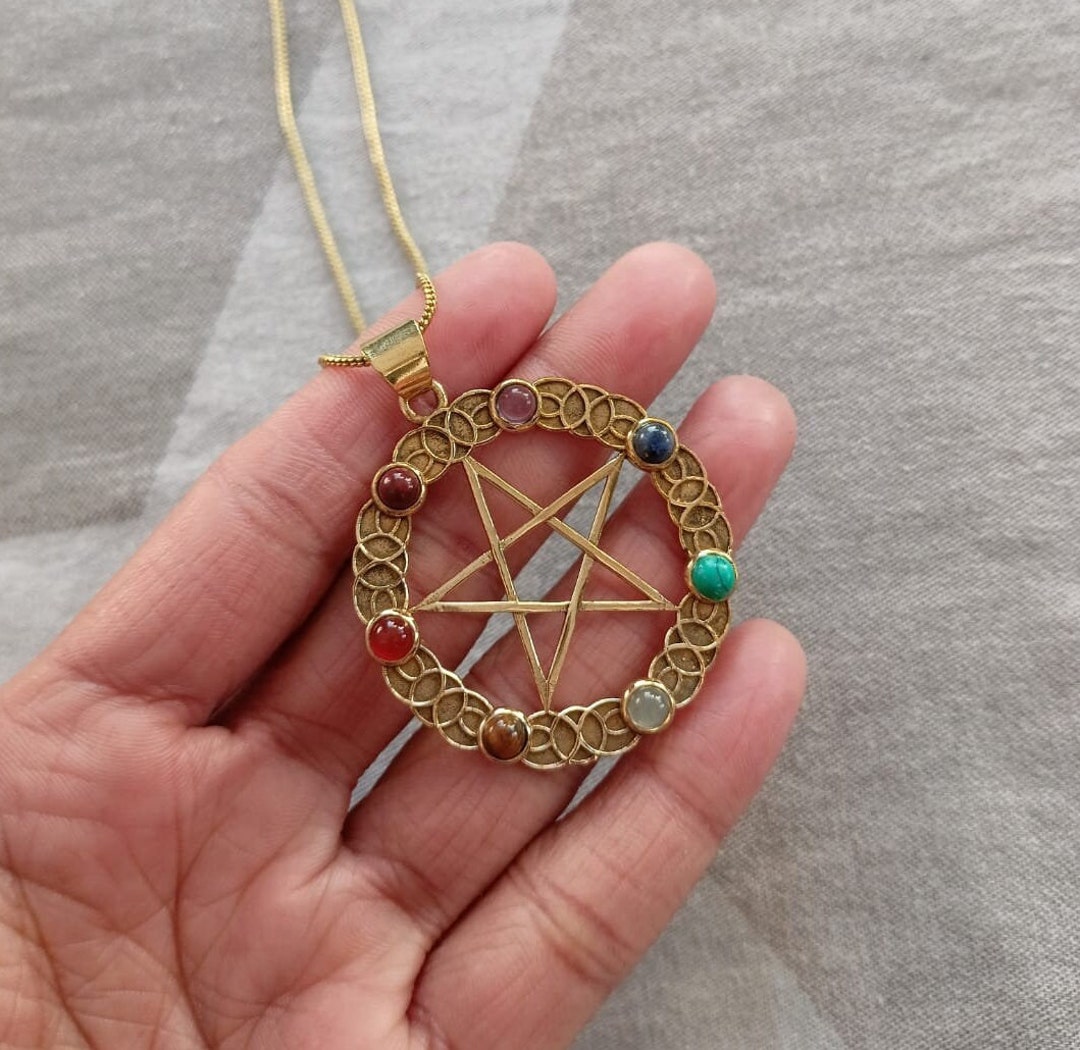 Brass 7 Chakras Star Stone Pendant, Handmade Pendant, Brass Pendant ...