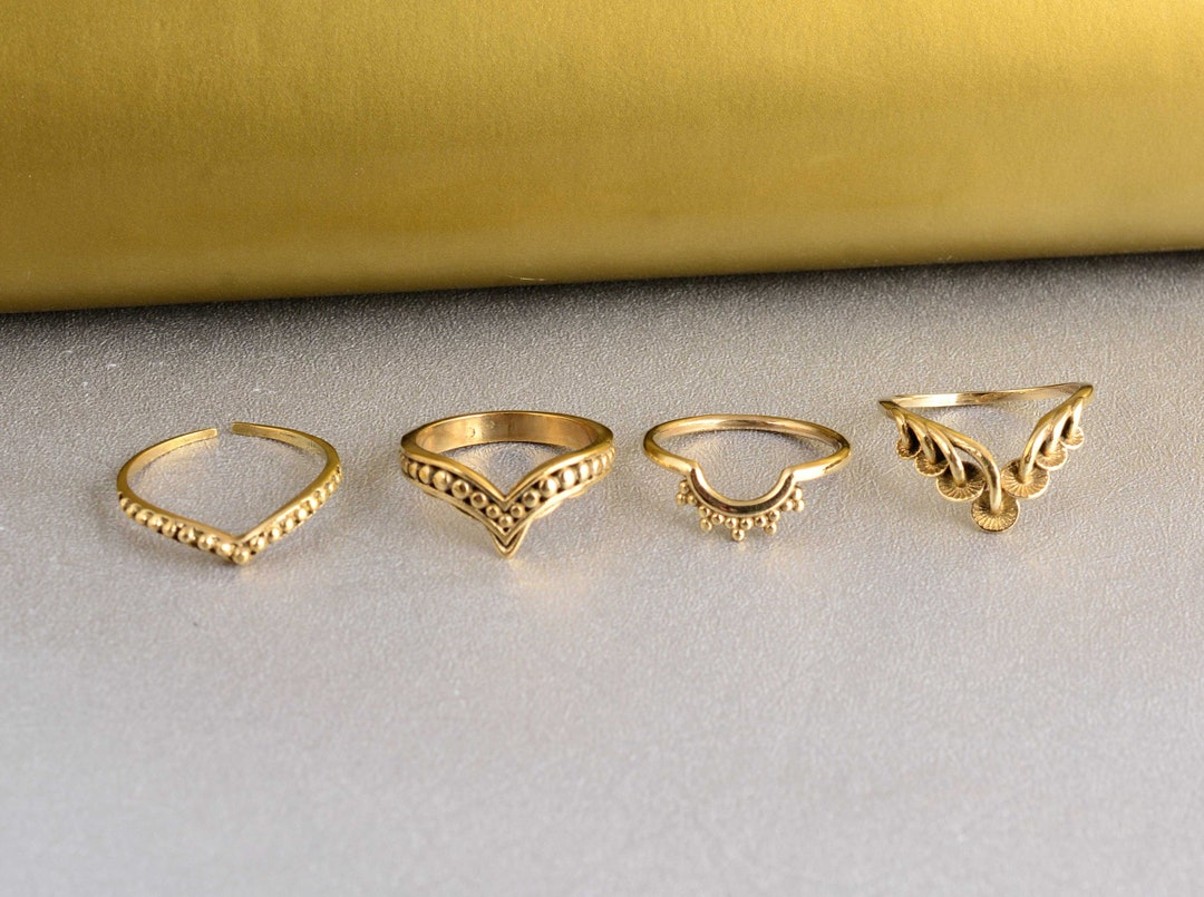 4 Dainty Brass Ring Band Brass Ring Set Designer Brass Rings Brass ...