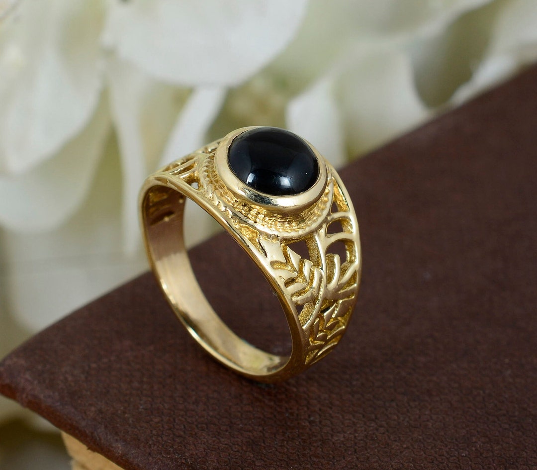 Black Obsidian Dainty Ring Obsidian Jewelry Men Women Obsidian Ring ...
